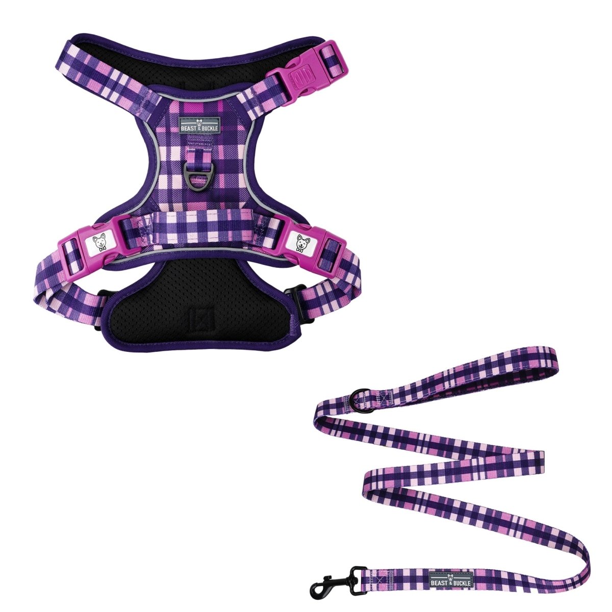 Purple Plaid No Pull Harness & Leash Bundle – Beast & Buckle